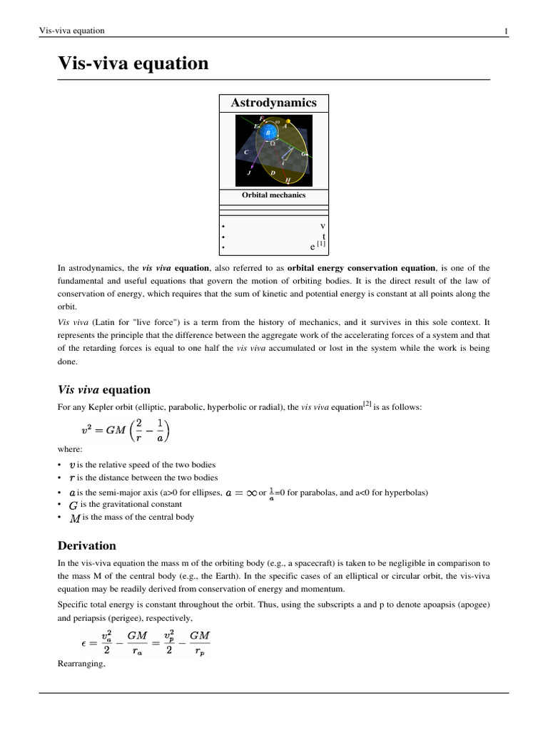 Vis-Viva Equation | PDF | Orbit | Physical Phenomena