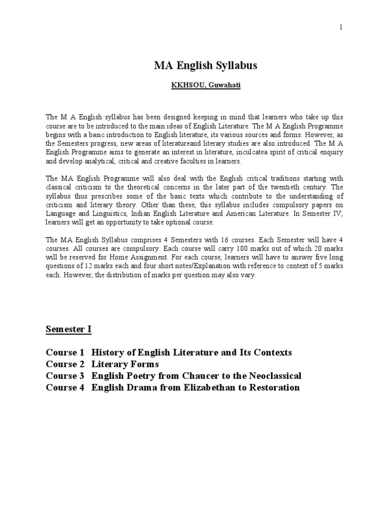 MA English Syllabus | PDF | Genre | English Literature