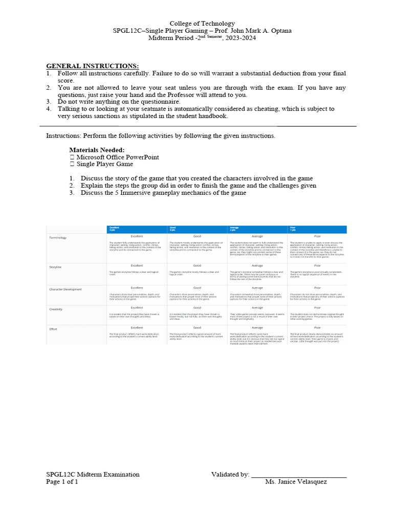 SPGL12C Midterm Exam Instructions | PDF