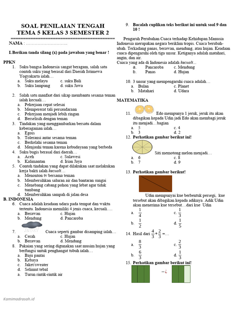 SOAL PTS KELAS 3 (Tema 5 Sub 1 2) | PDF