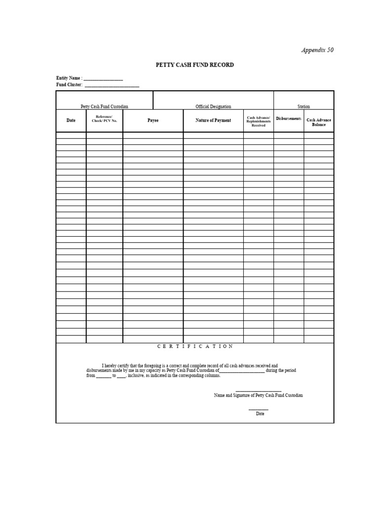 Petty Cash Fund Record Template | PDF | Finance & Money Management