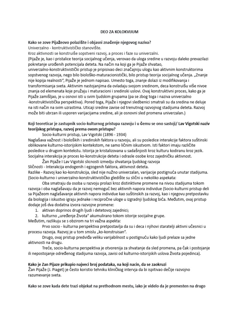 Razvojna KLK I Ispit | PDF