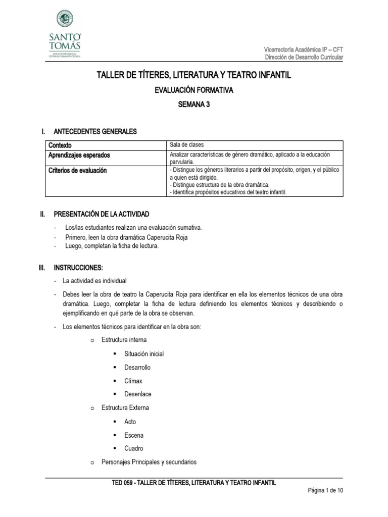 Ficha Obra DRamatica Cap Roja | PDF | Enseñando | Evaluación