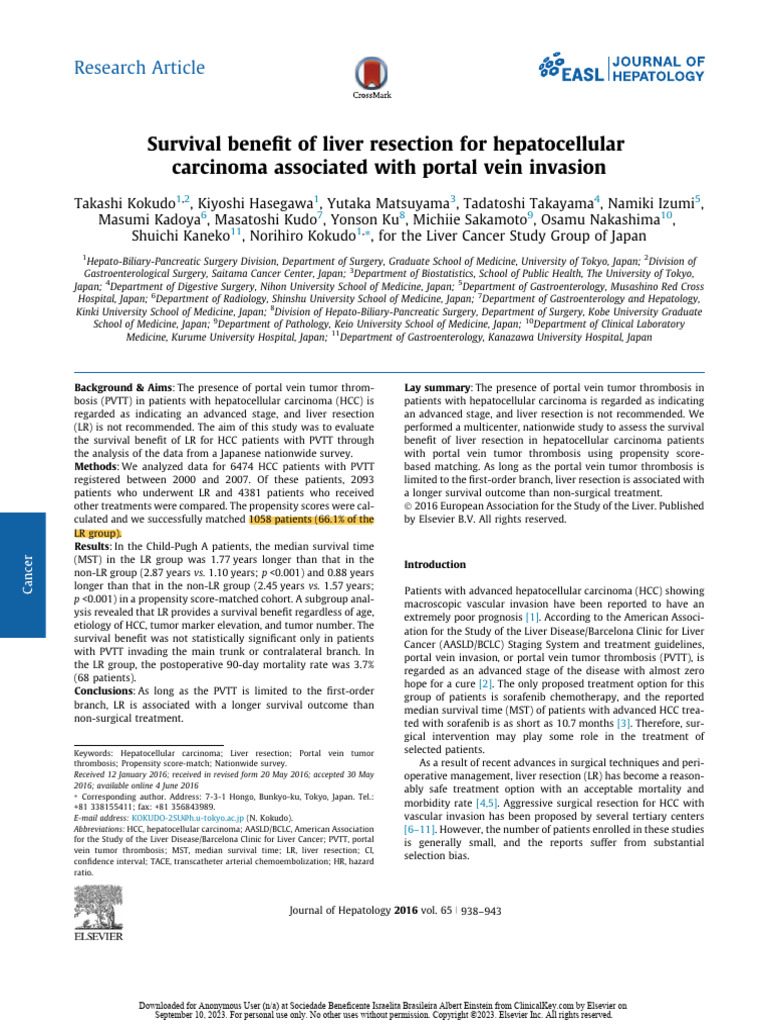 Survival Benefit Of Liver Resection For Hepatocellular Carcinoma