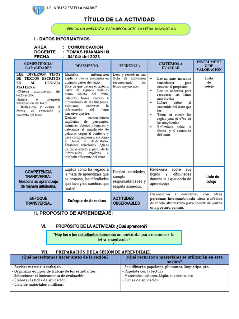 SESION DE Mayúscula | PDF | Aprendizaje SESION DE Mayúscula | PDF | Aprendizaje