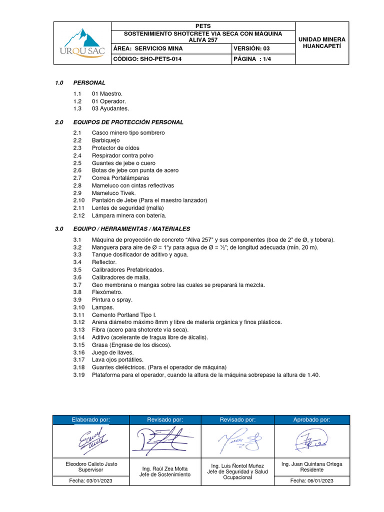 SHO-PETS-014 Sostenimiento Con Shotcrete Via Seca Con Máquina Aliva 257 ...