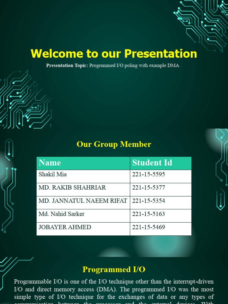 Welcome To Our Presentation: Presentation Topic: Programmed I/O Poling With Example DMA | PDF ...