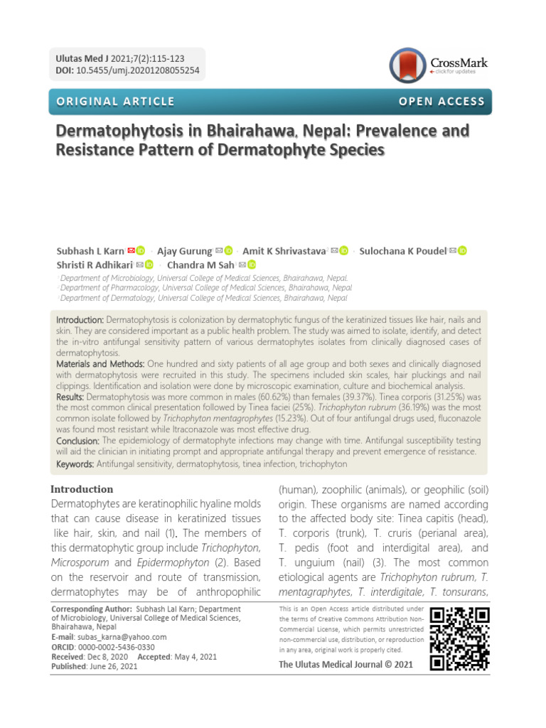 Dermatophytosis in Bhairahawa, Nepal: Prevalence and Resistance Pattern ...