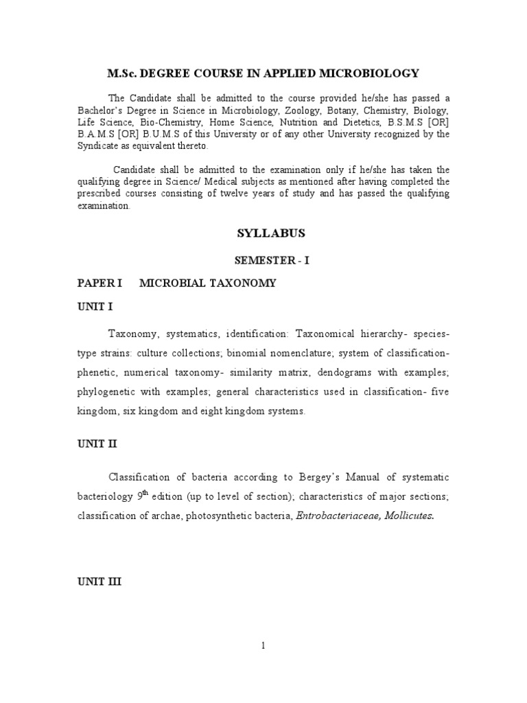 M.Sc. Applied Microbiology Syllabus | PDF | Plasmid | Virus