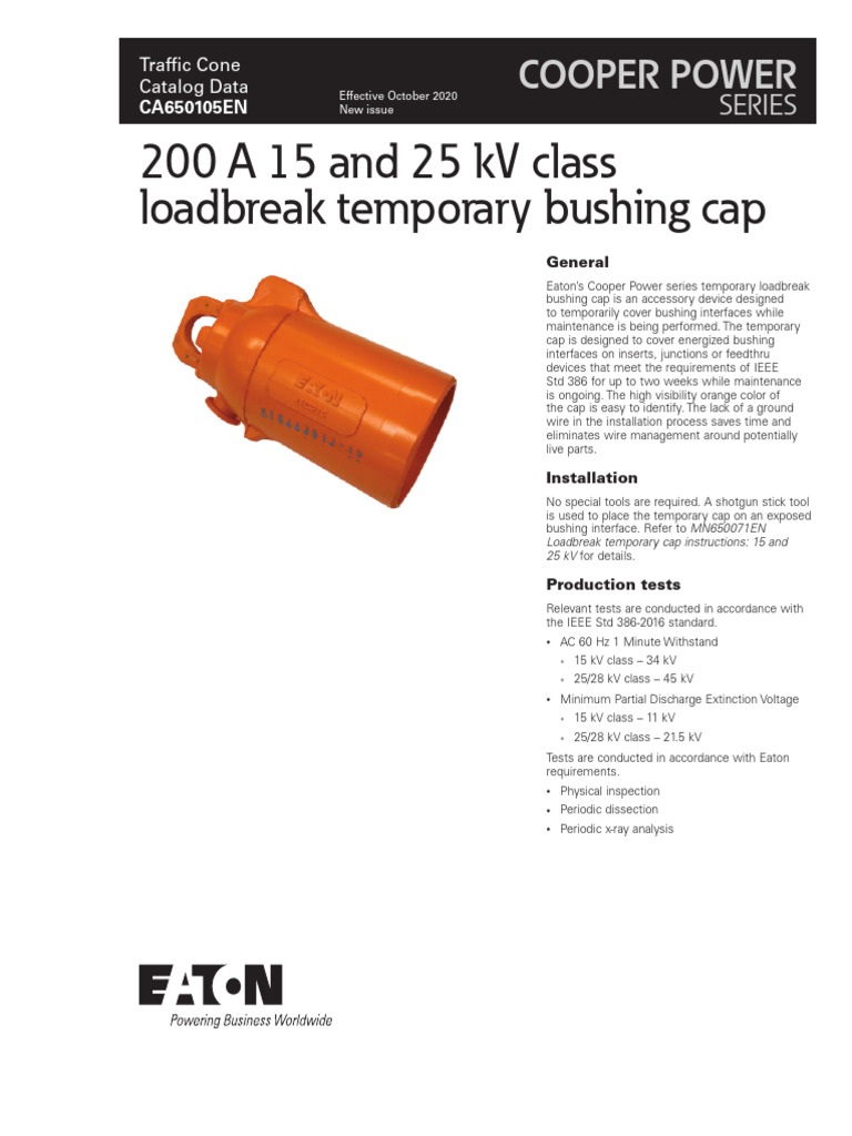 200a 15 and 25kv Class Loadbreak Temporary Bushing Cap Catalog ...