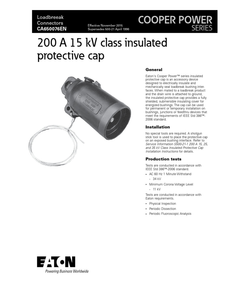 200a 15kv Class Insulated Protective Cap Catalog Ca650076en | PDF ...
