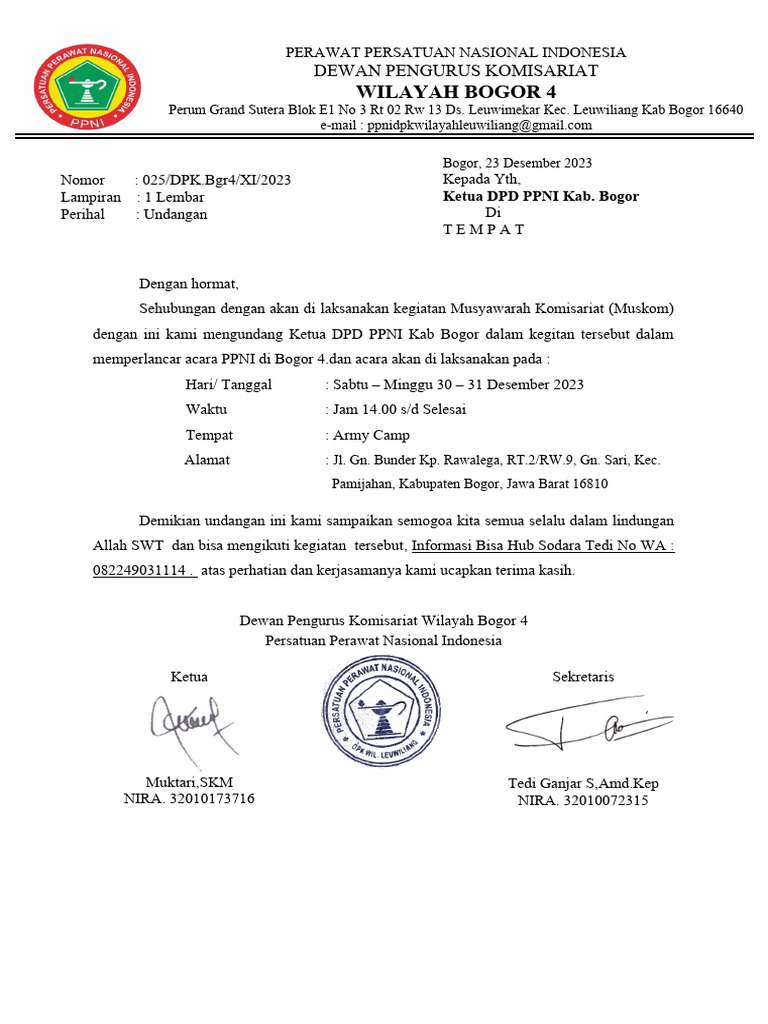 Undangan Muskom DPD Bogor 4 | PDF