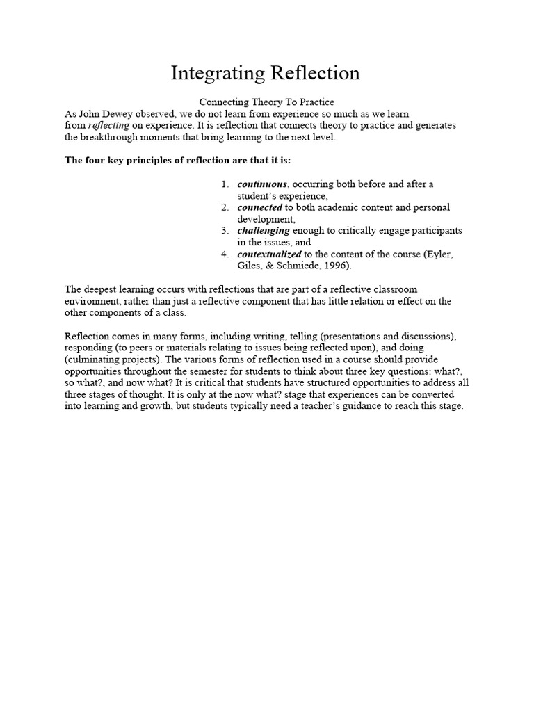 Integrating Reflection | PDF | Service Learning | Experience