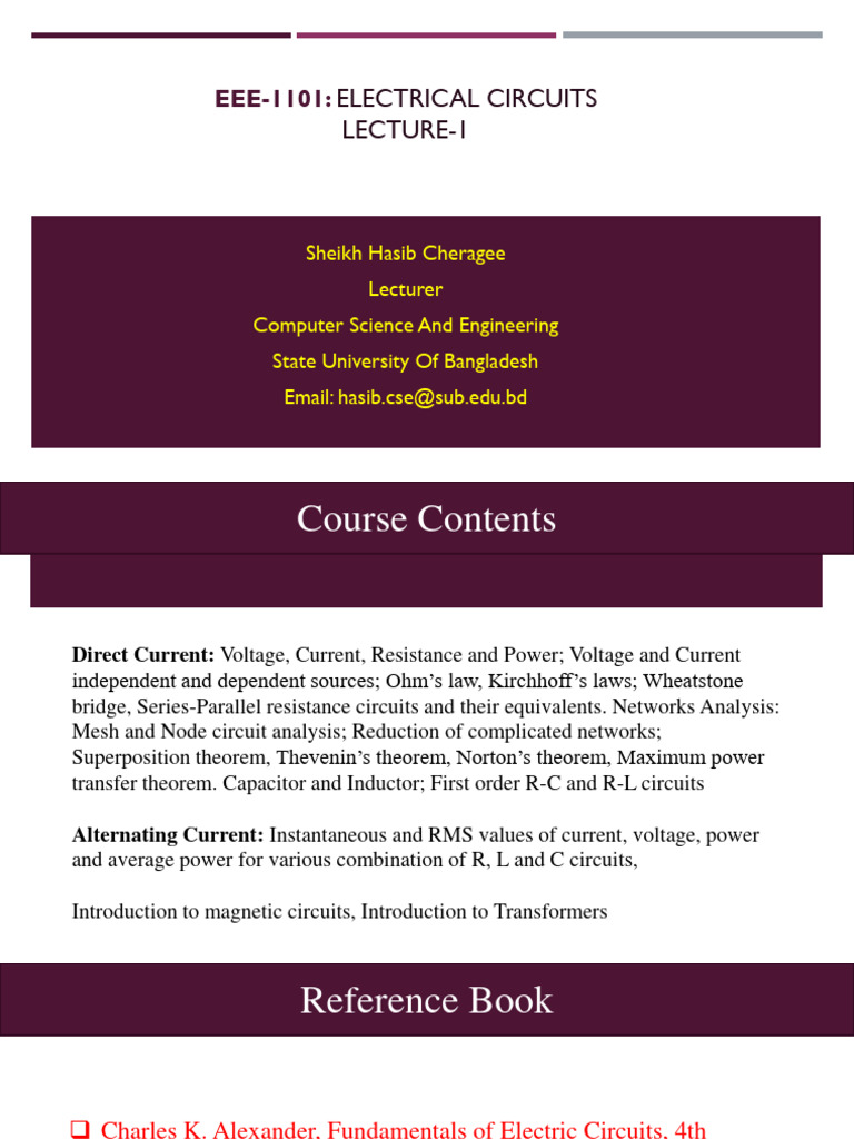 Lecture 1_EEE_101_SHC | PDF | Electrical Network | Voltage