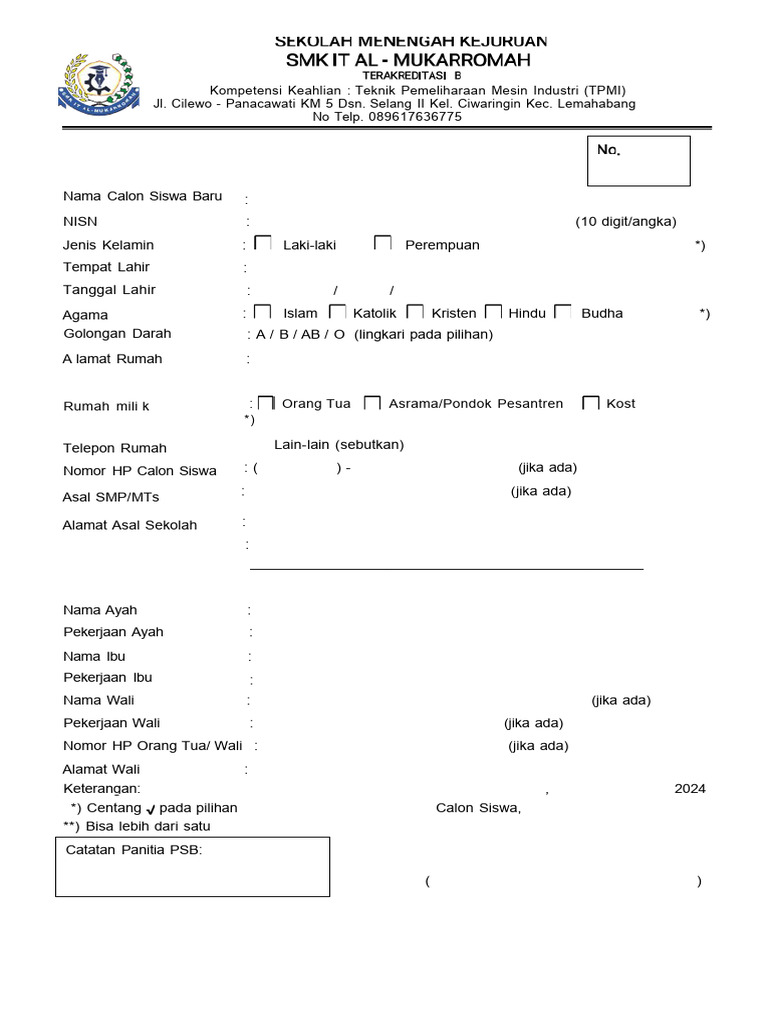 Formulir PPDB Ta 2024 2025 | PDF