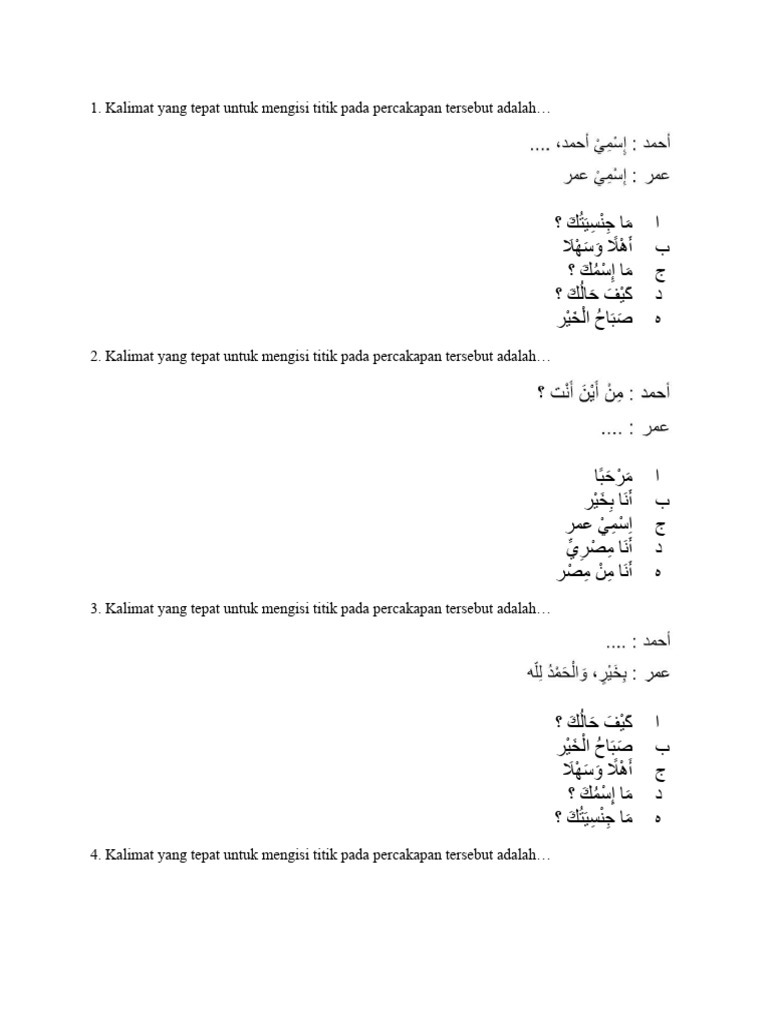 Soal Uts Bahasa Arab Kelas X | PDF