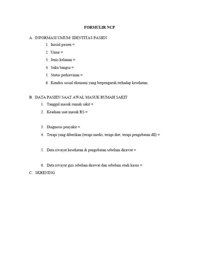 Formulir NCP untuk Pasien Rumah Sakit | PDF | Kesehatan Holistik