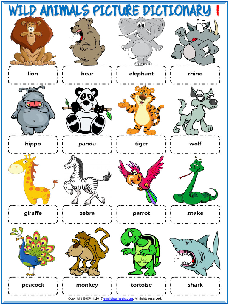 Animals Vocabulary Esl Picture Dictionary Worksheets For Kids | PDF ...