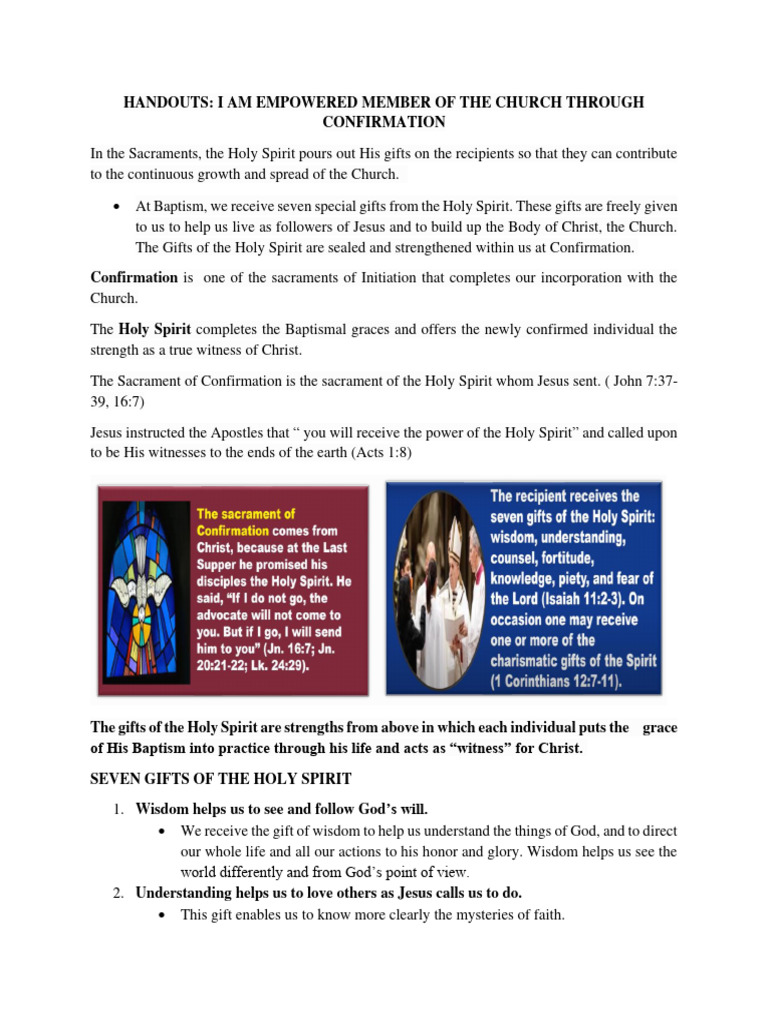 Handouts I Am Empowered Member of The Church Through Confirmation | PDF ...