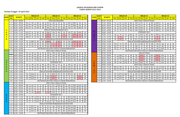 Jadwal KBM 23-24 Rev 22 April 2024 | PDF
