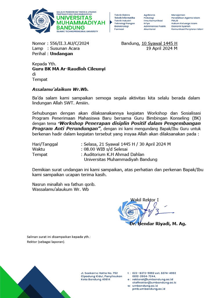 Surat Undangan Ke Guru BK MA Persis Sukasari Tasikmalaya | PDF