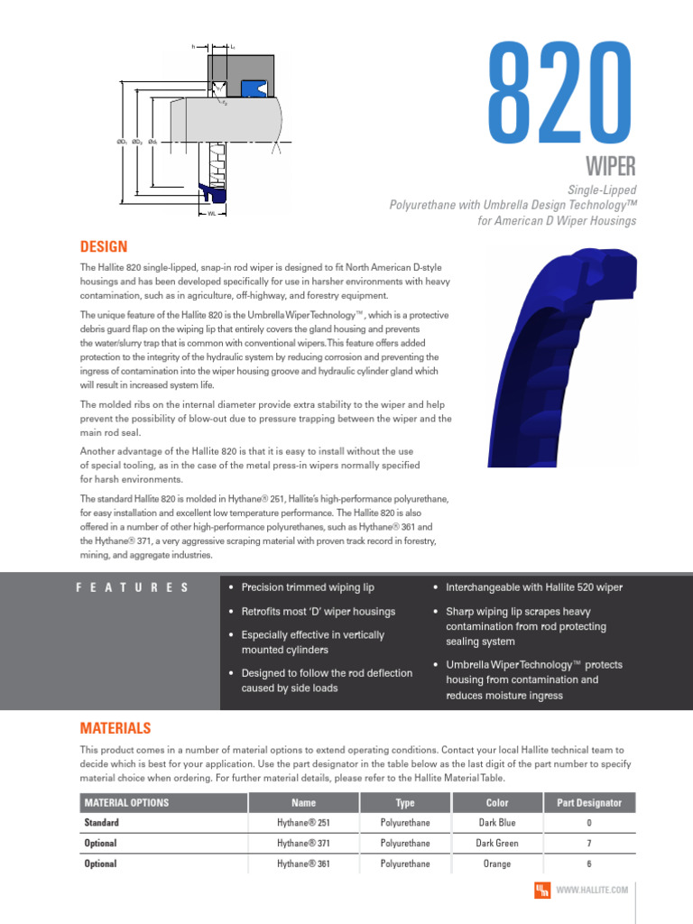 Hallite 820 Wiper | PDF | Pressure | Mechanical Engineering