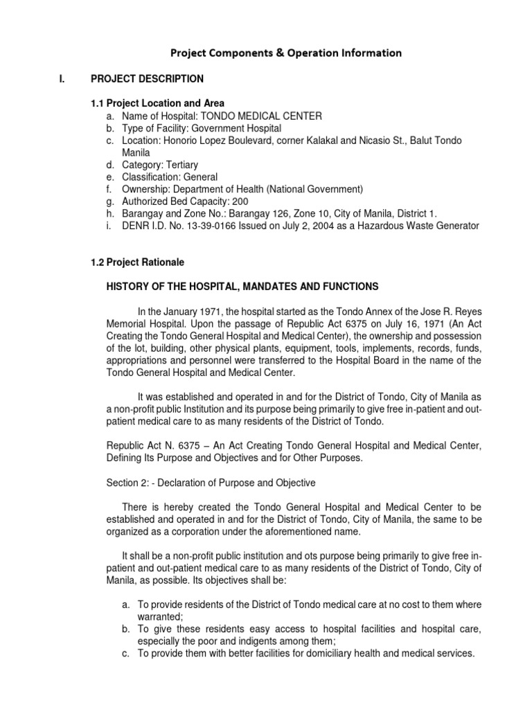 Tondo Medical Center Project Overview | PDF | Hospital | Clinic