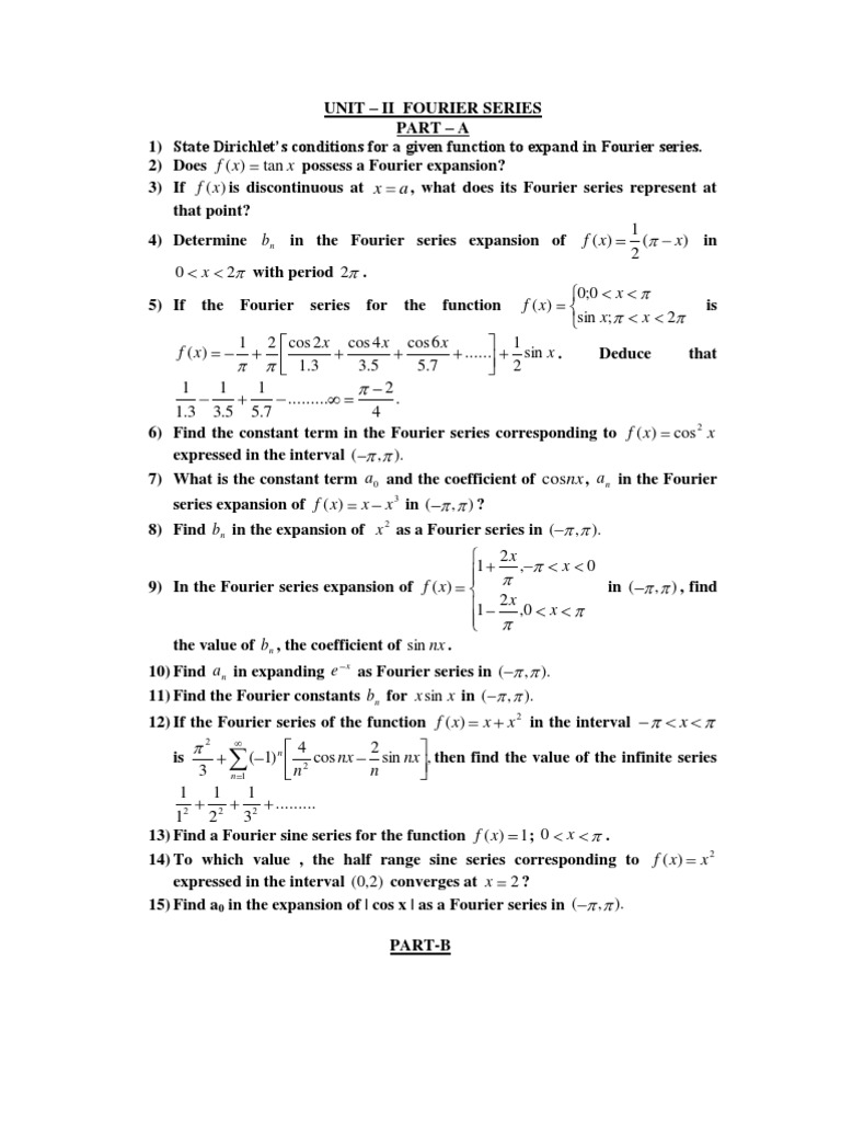 Tpde Question Bank Unit II Fourier Series | PDF