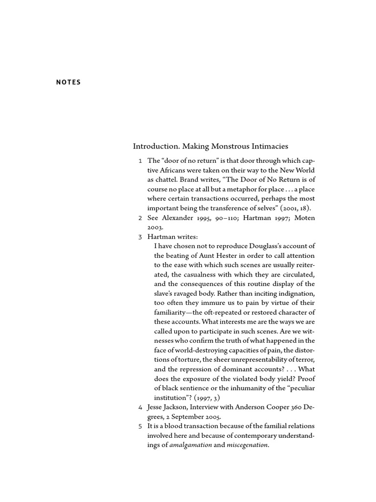 Christina Sharpe - NOTES Making Monstrous Intimacies. Surviving Slavery ...