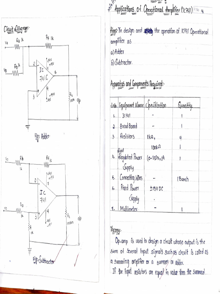 Experiment 1 (Op-Amp As A Summer and Subtractor) | PDF | Operational ...