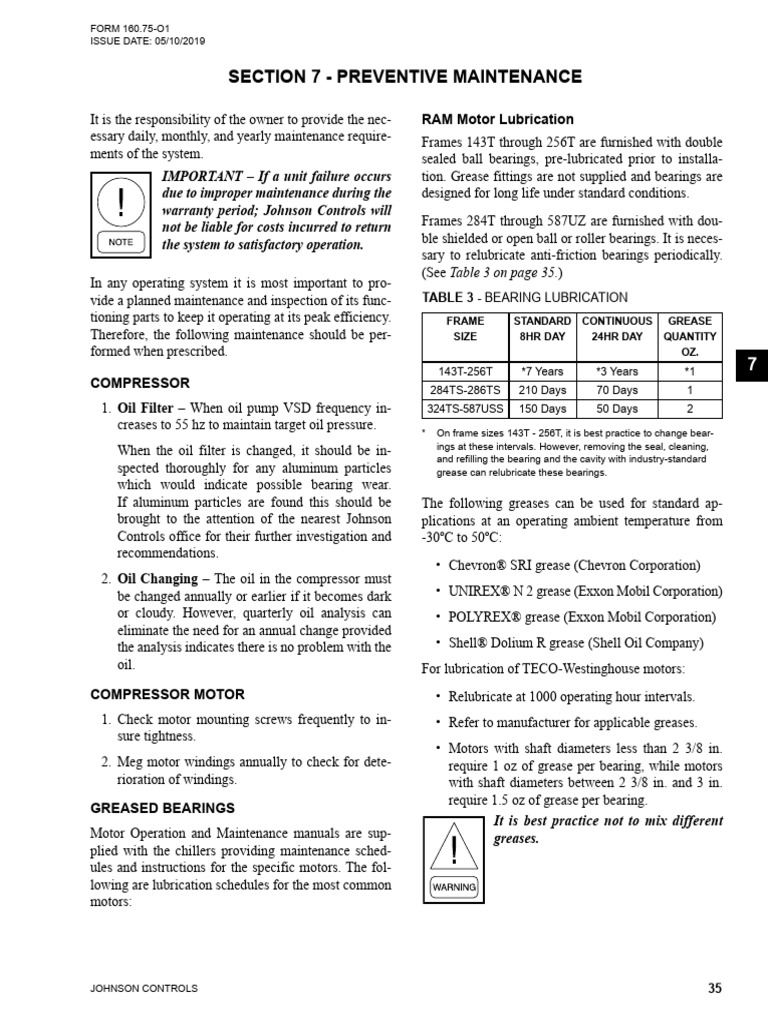 York Chiller - Maintenance Requirements | PDF | Heat Exchanger ...