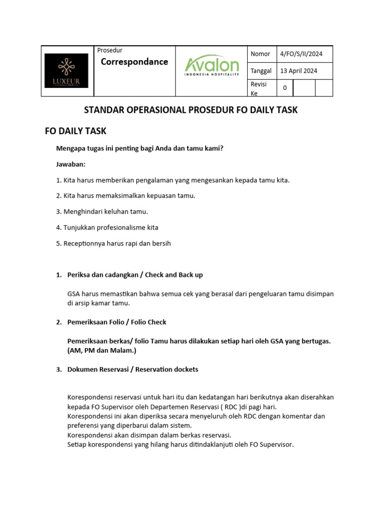 SOP Daily Text New | PDF