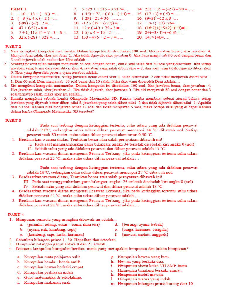 Bank Soal MTK Kelas 7 | PDF