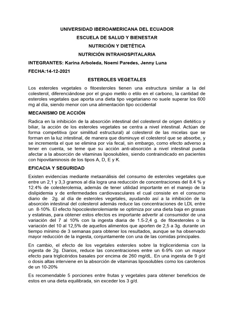 Esteroles Vegetales | PDF | Colesterol | Estatinas