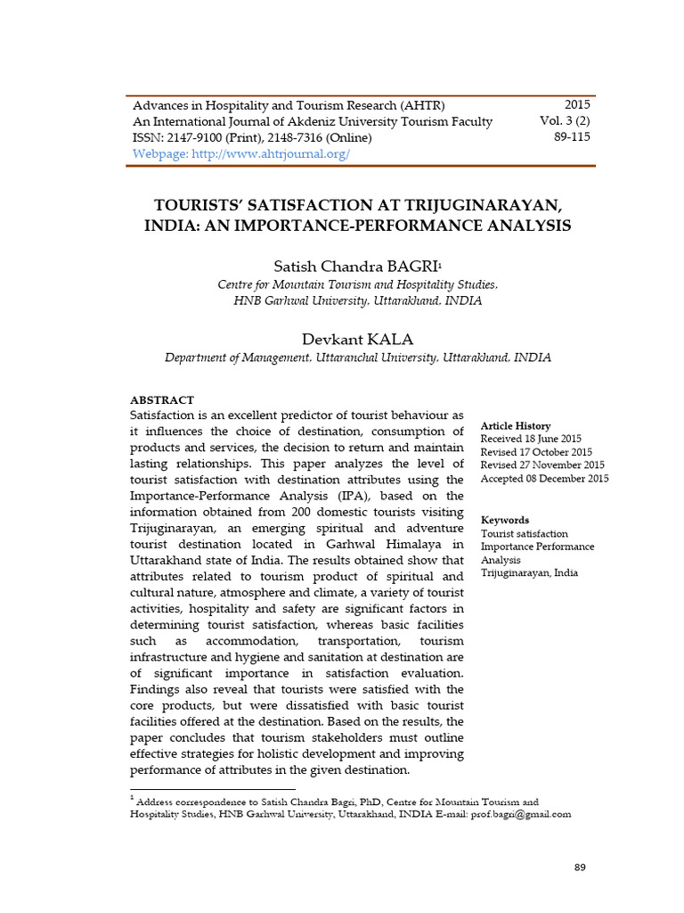 Tourists Satisfaction At Trijuginarayan India An Importance