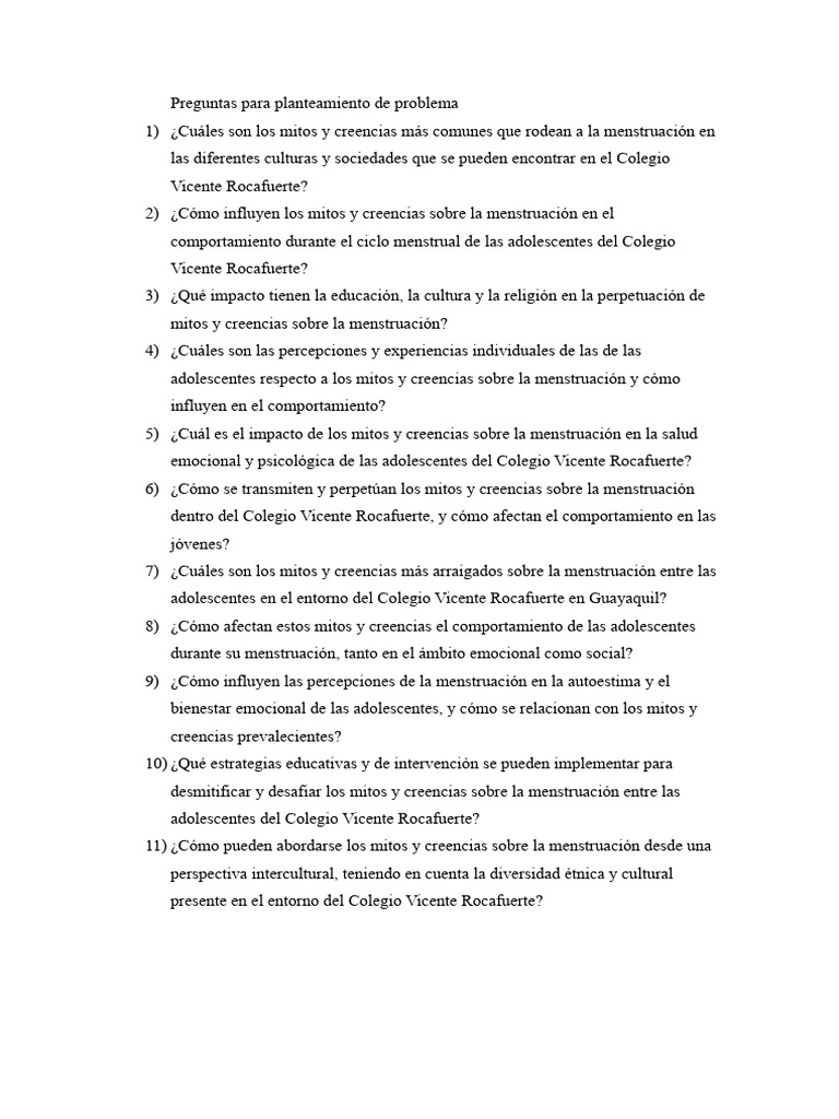 Preguntas para Planteamiento de Problema | PDF | Bienestar