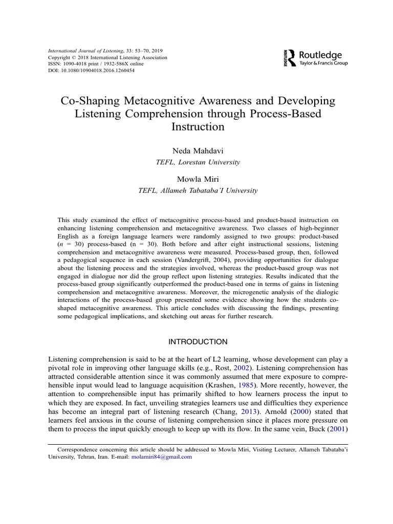 Co-shaping metacognitive awareness and developing listening comprehension through process-based ...