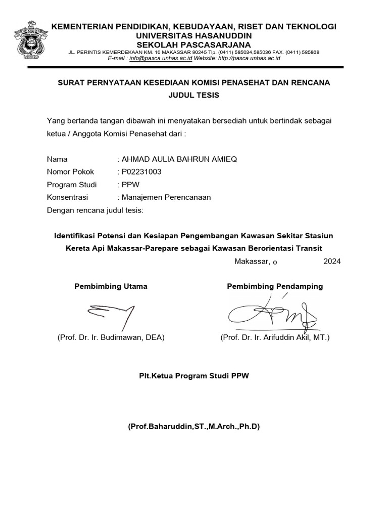 Berkas Permohonan SK Pembimbing Dan Penguji 2024 - Ahmad Aulia | PDF