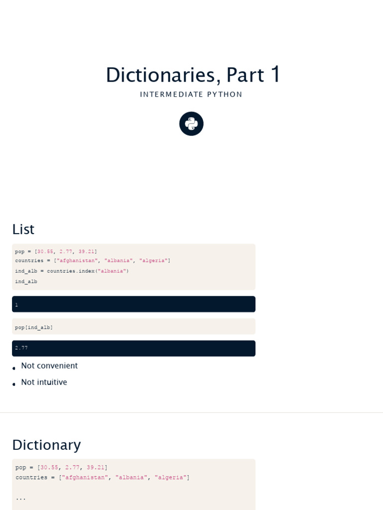 Intreoduction To Python Dictionarios Part 1 | PDF | Software ...