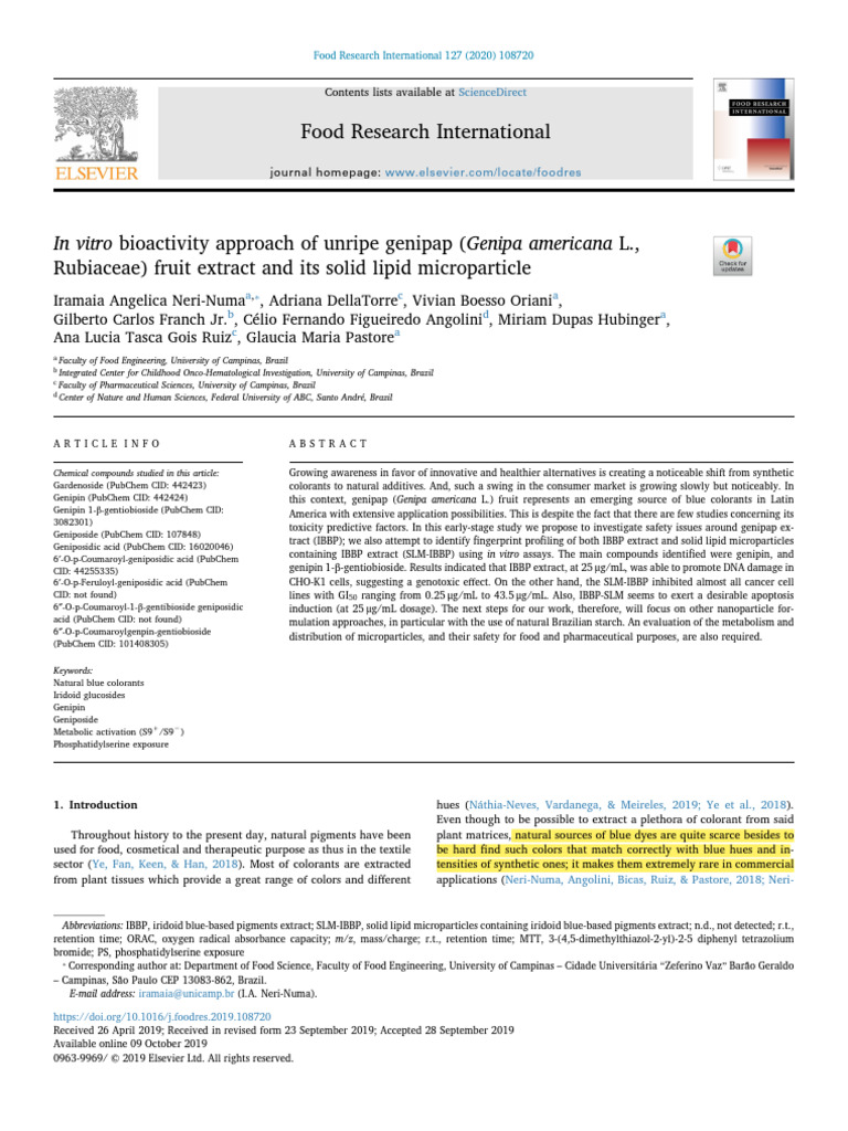 4.in Vitro Bioactivity Approach of Unripe Genipap (Genipa Americana L ...
