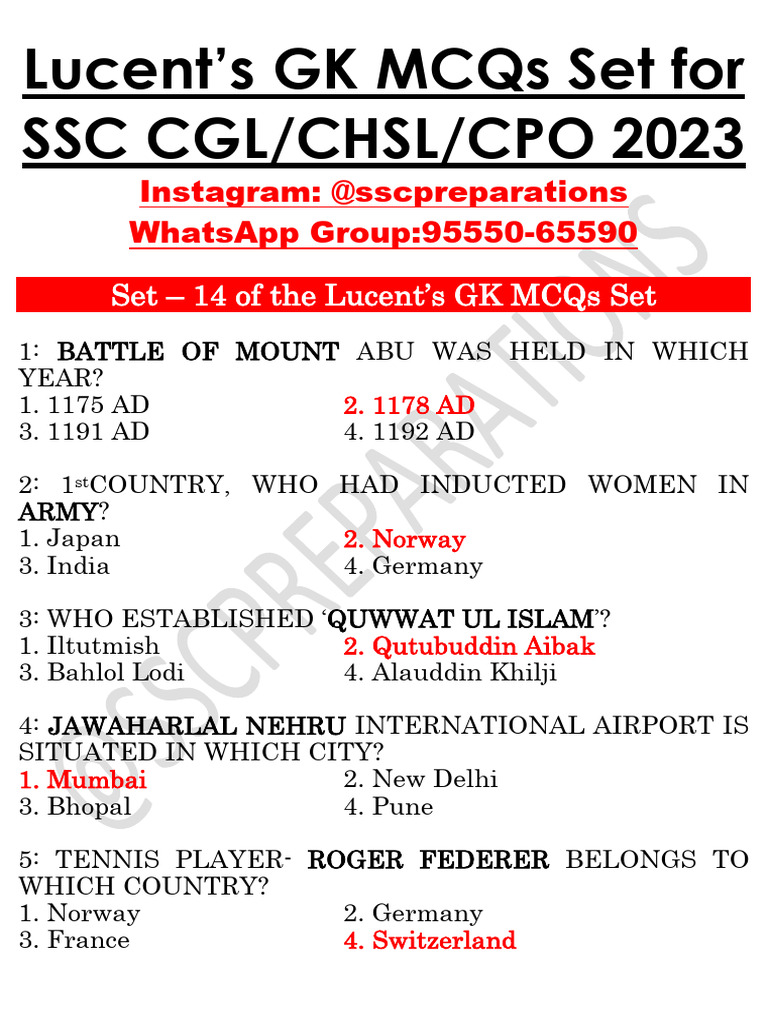 Lucent's GK MCQ Set-14 | PDF