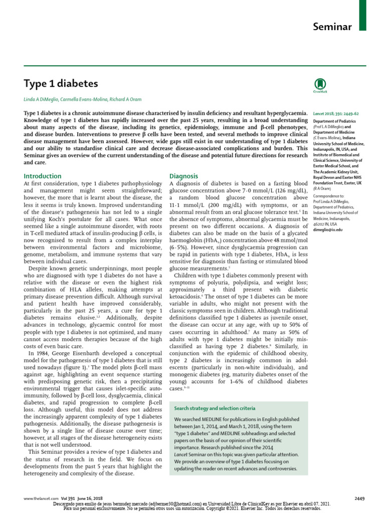 Diabetes Mellitus Tipo 1 Lancet | PDF | T Cell | Immune System