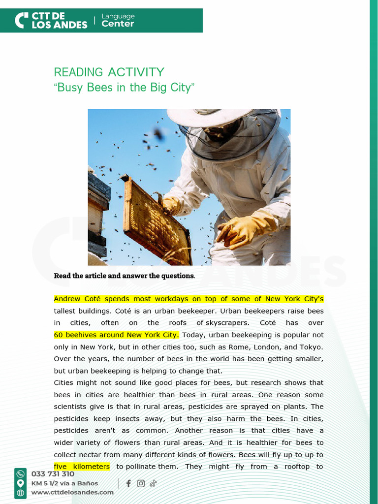READING | Download Free PDF | Bees | Beekeeper
