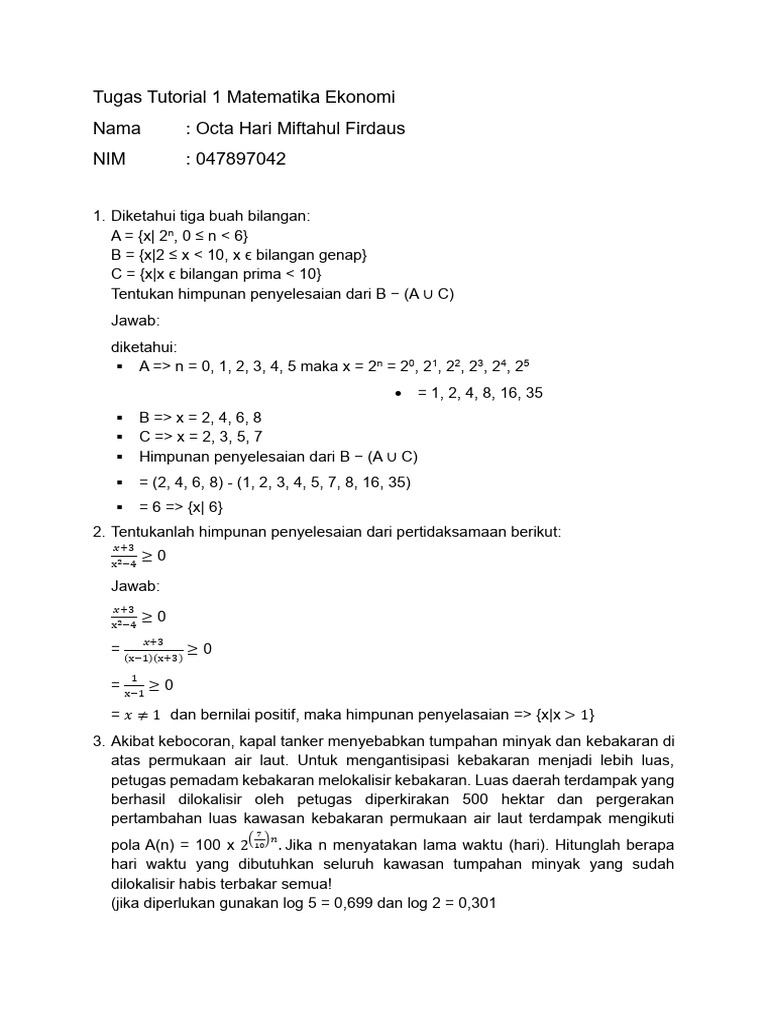 Tugas 1 Matematika Ekonomi-UT | PDF | Metode & Bahan Ajar