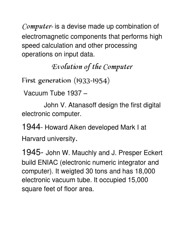 Computer-: First Generation (1933-1954) | PDF