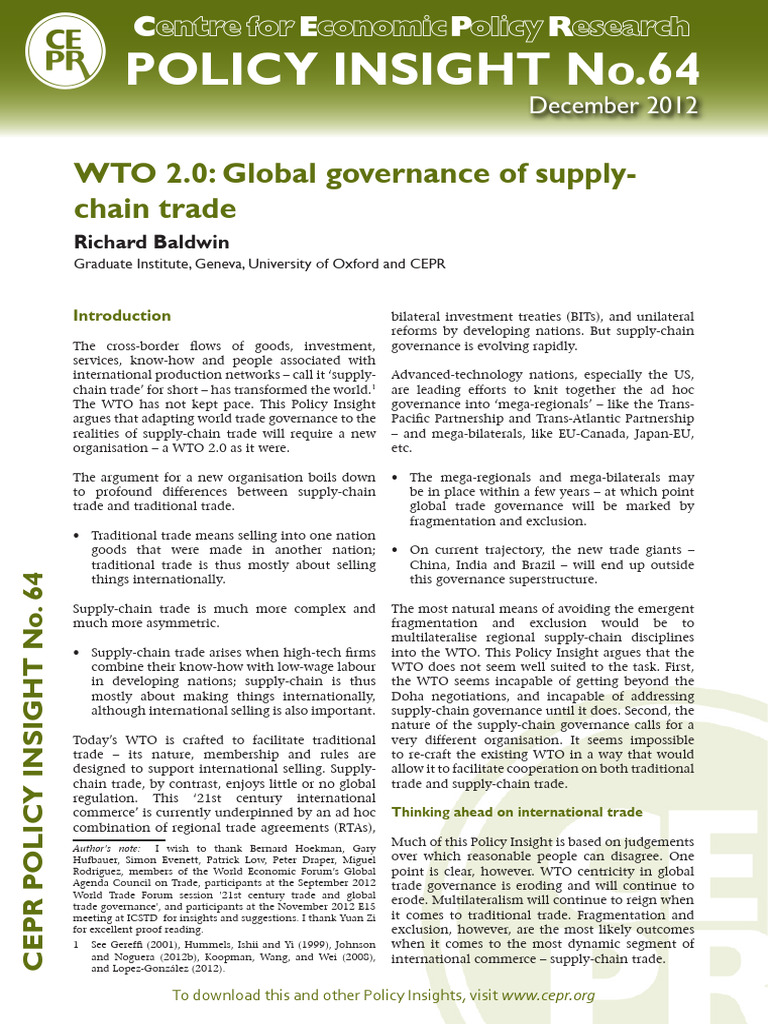 U3 Baldwin - WTO 20 Global Governance of Supply Chain Trade | PDF | Supply Chain | World Trade ...