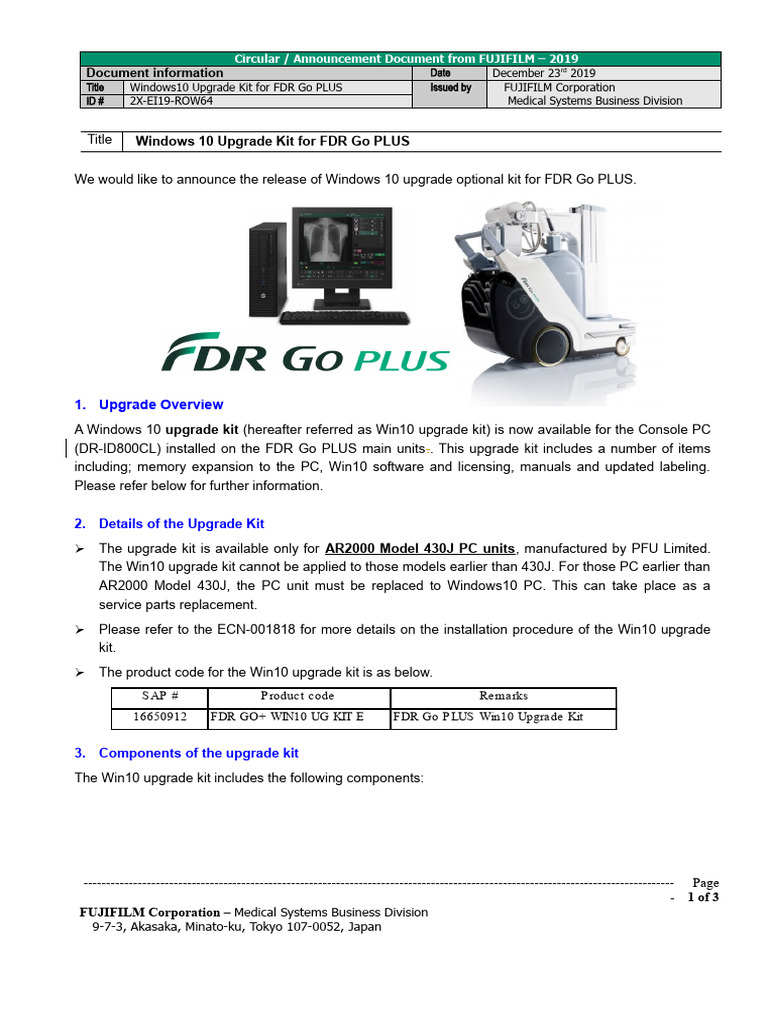 2X-EI19-ROW64 Windows10 Upgrade Kit For FDR Go PLUS | PDF | Windows 10 | Personal Computers