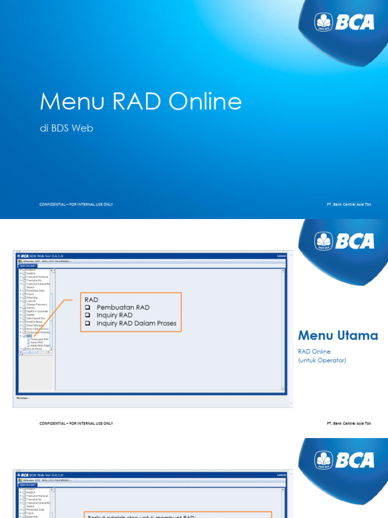 Panduan Menu RAD di BDS Web BCA | PDF