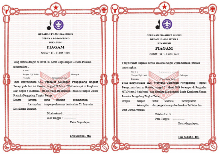 Piagam SKU Penggalang Terap | PDF