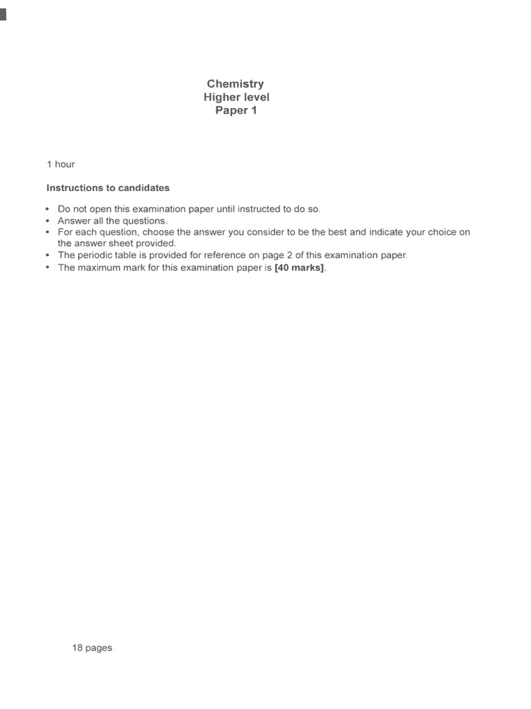 Chemistry HL Paper 1 Edit | PDF | Chemical Reactions | Physical Chemistry